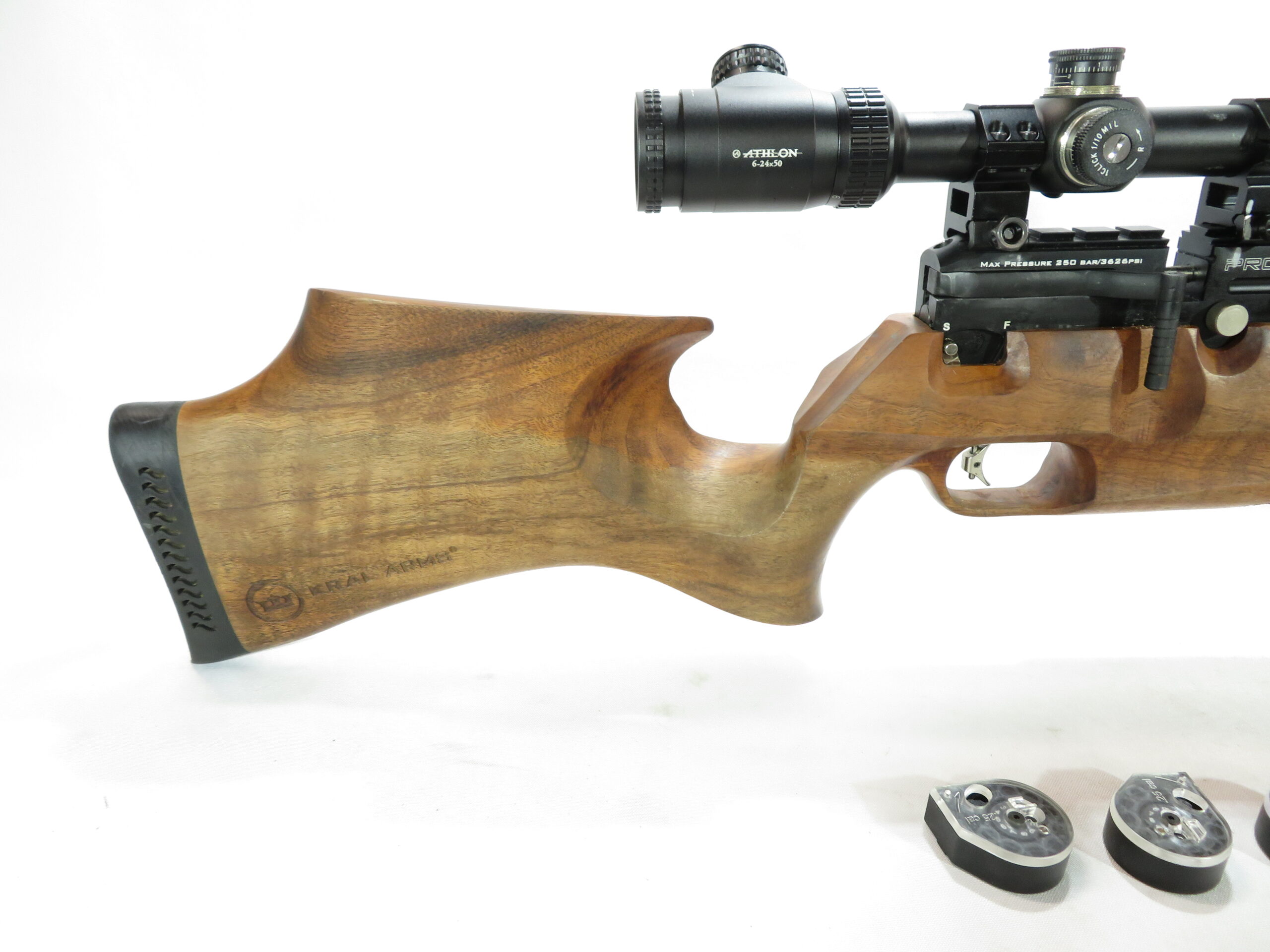 Used Kral Puncher Pro 500 .25 caliber Walnut Stock + 4 mags and Athlon ...